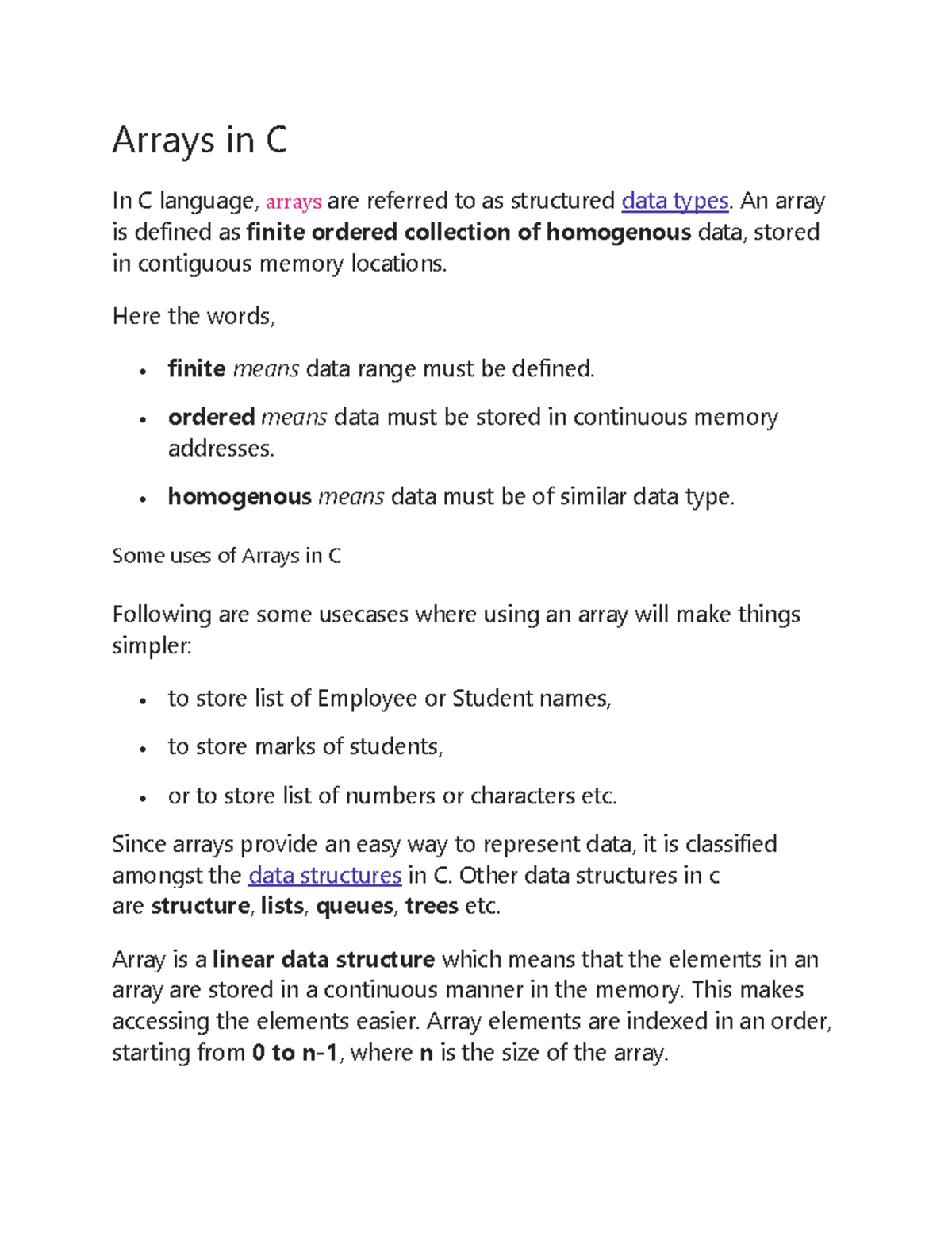 Arrays in c programming - Arrays in C In C language, arrays are referred to as structured data ...
