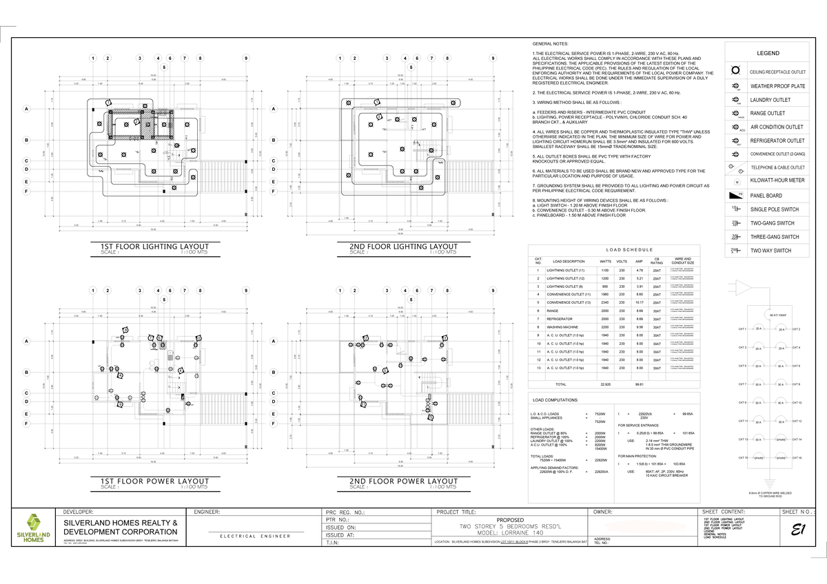 ELECTRICAL LAYOUT & LOAD SCHEDULE: 1ST & 2ND FLOOR PLANS - Studocu