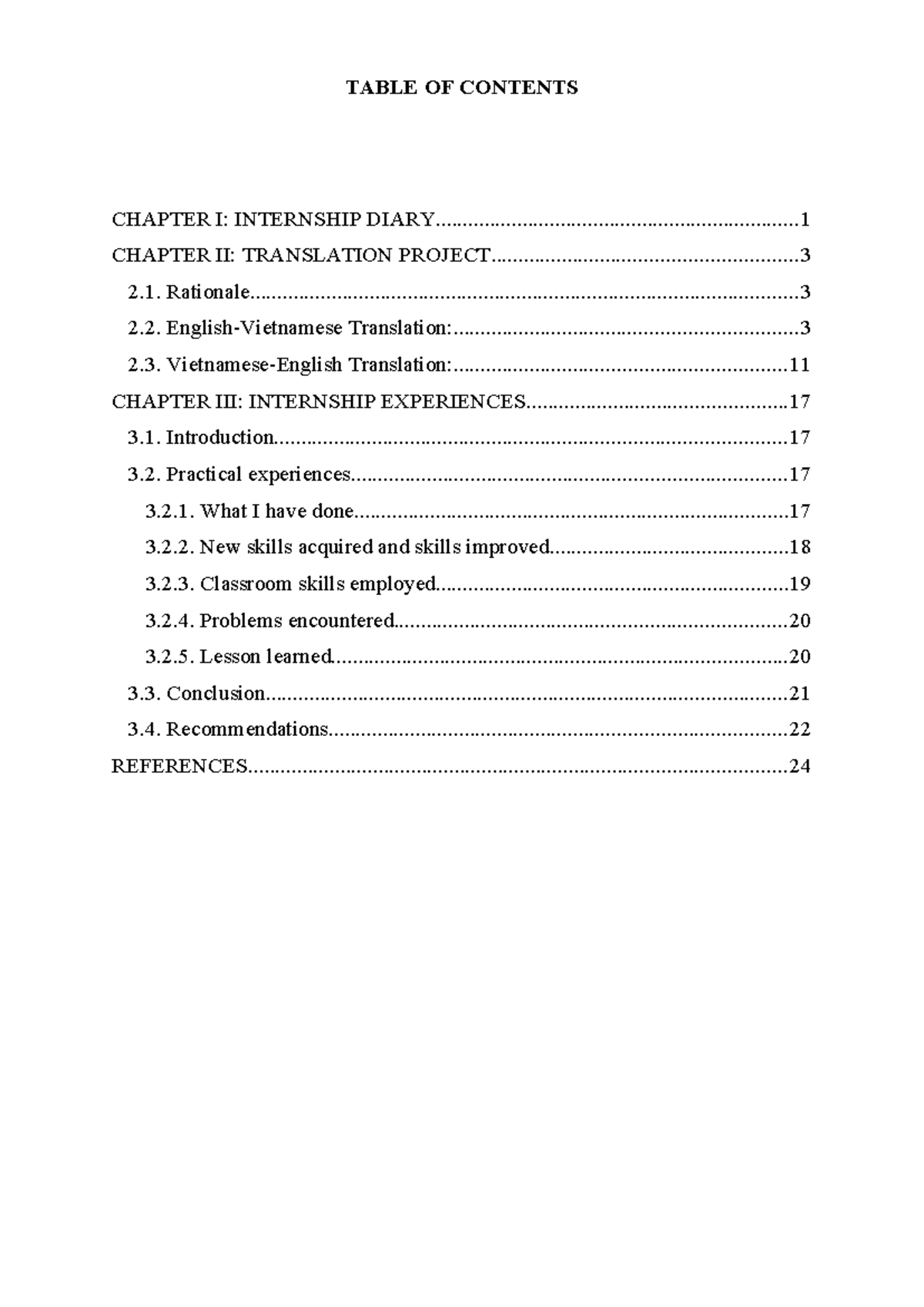 Bài 1 - this is ok - TABLE OF CONTENTS CHAPTER I: INTERNSHIP - Studocu