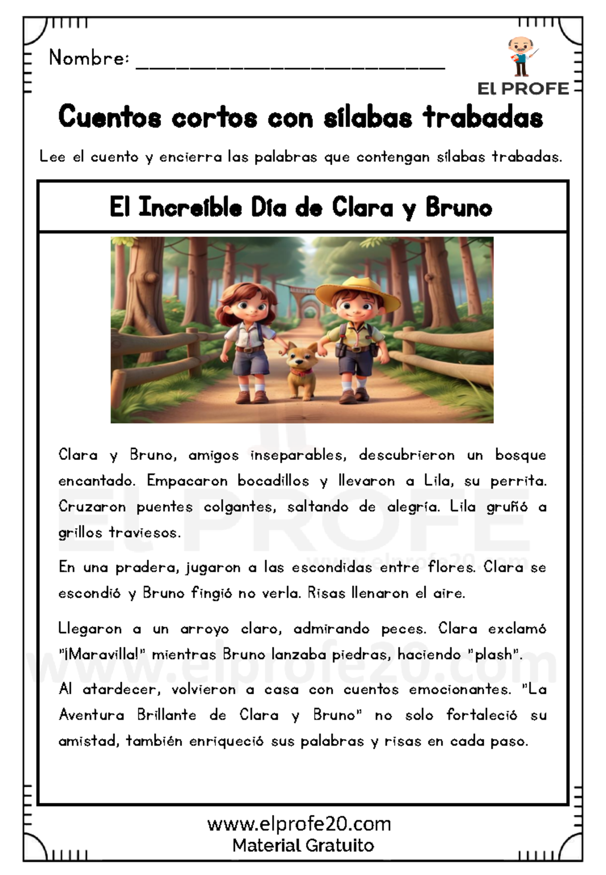 Cuentos Cortos con Sílabas Trabadas: Aventura y Aprendizaje - Studocu
