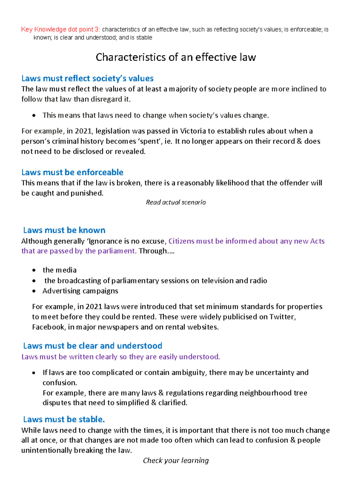 Characteristics of Effective Laws: Reflecting Values & Stability - Studocu