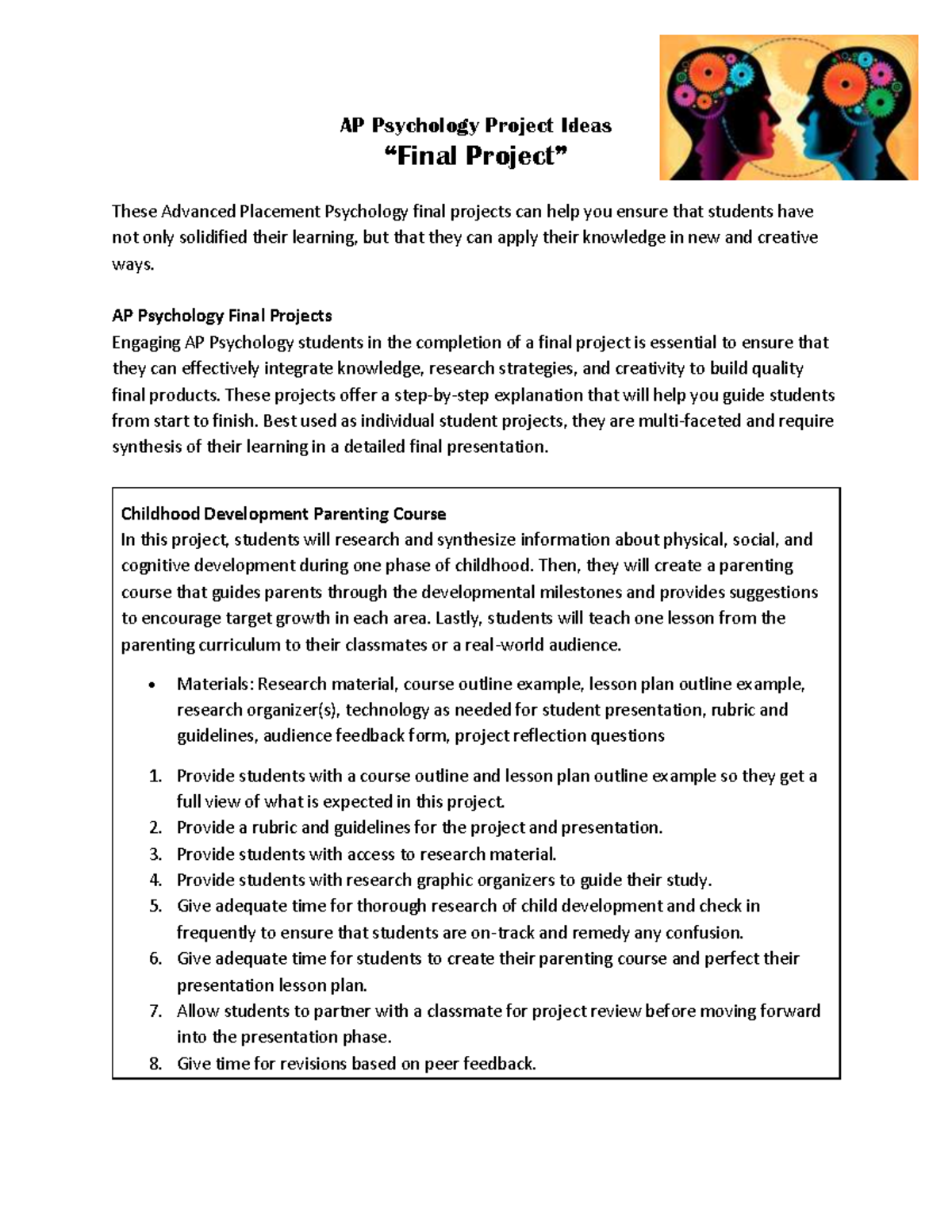 AP Psychology - Final Project Ideas and Guidelines - Studocu