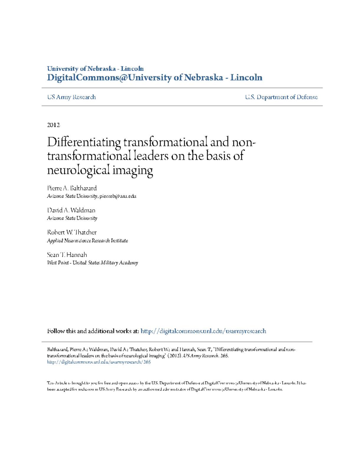 US Army Research: Differentiating Transformational Leaders via EEG ...
