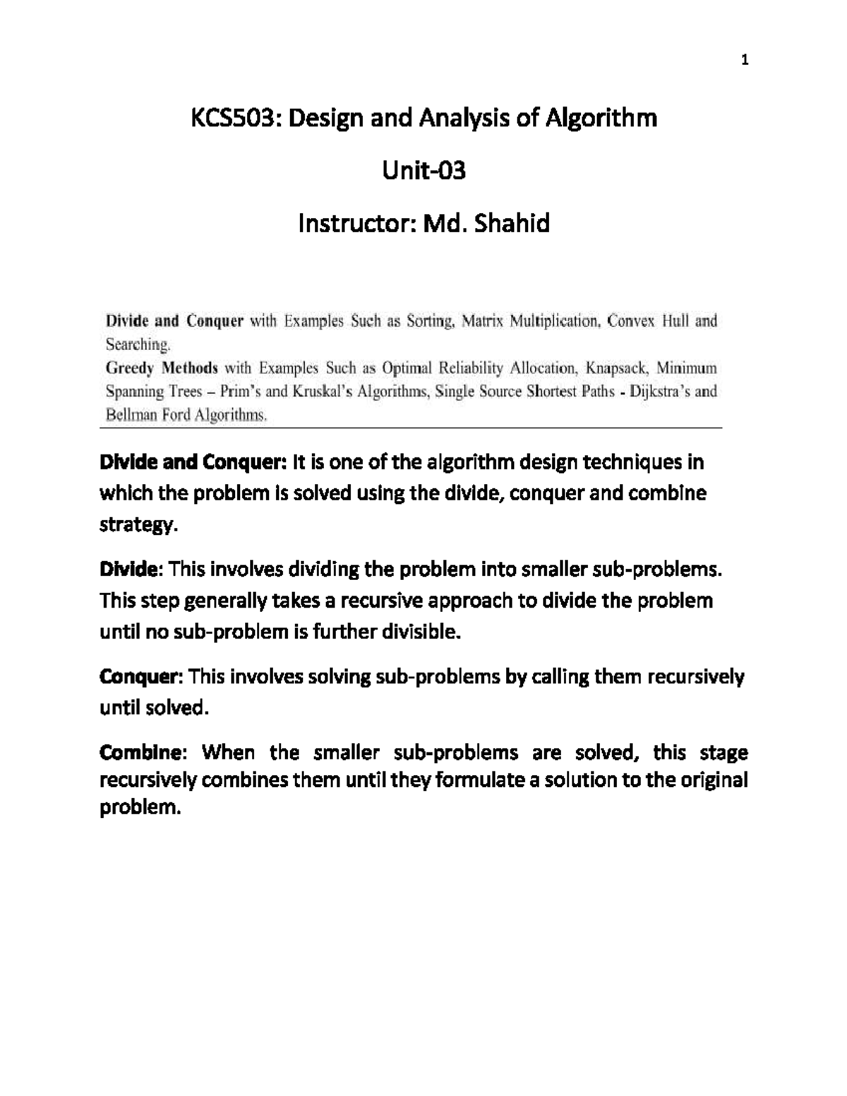 3rd unit DAA Notes - 1 KCS503: Design and Analysis of Algorithm ...