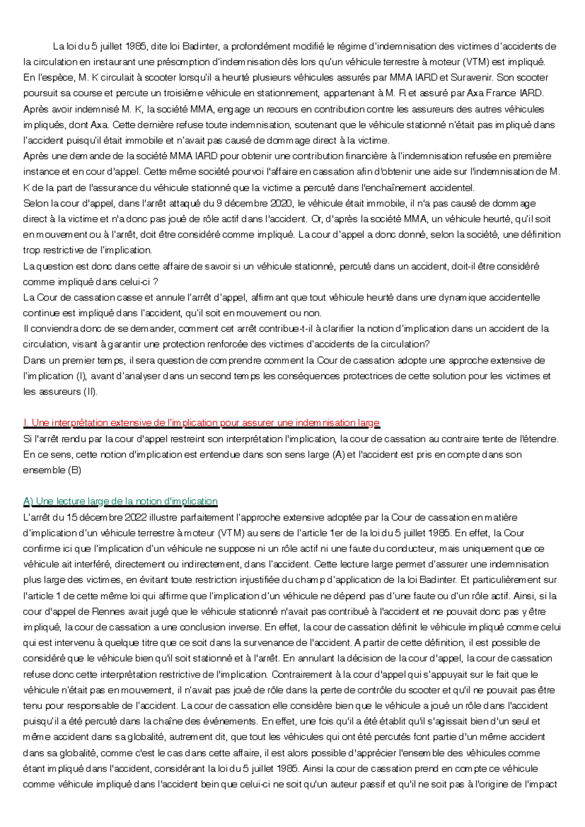 Td 6 - Analyse de la Jurisprudence sur la Loi Badinter et les Victimes ...