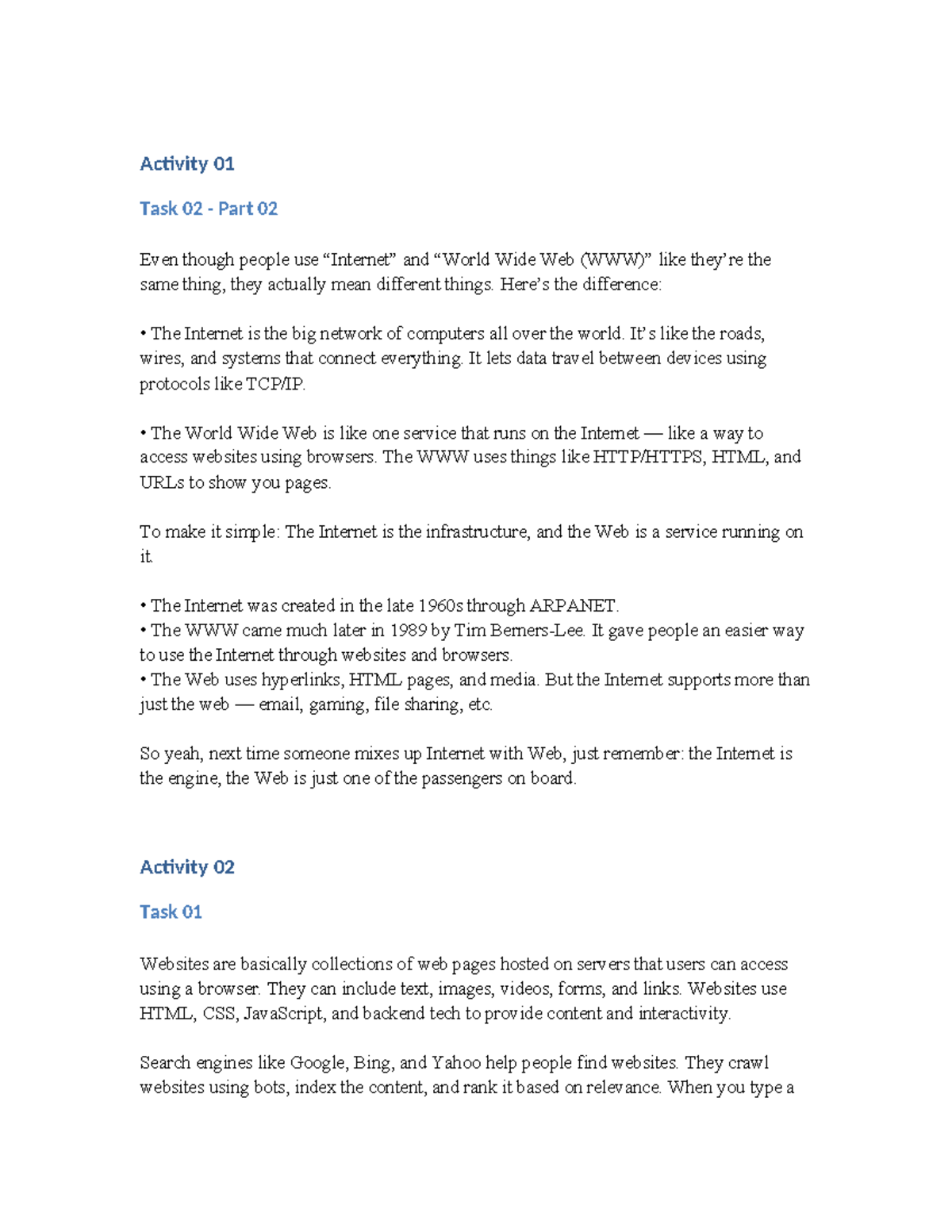 Internet Assignment Completed: Understanding Web vs. Internet - Studocu