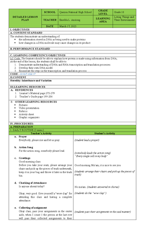 DLP: Chromosomal Mutation Lesson Plan for Grade 10 Science - Studocu