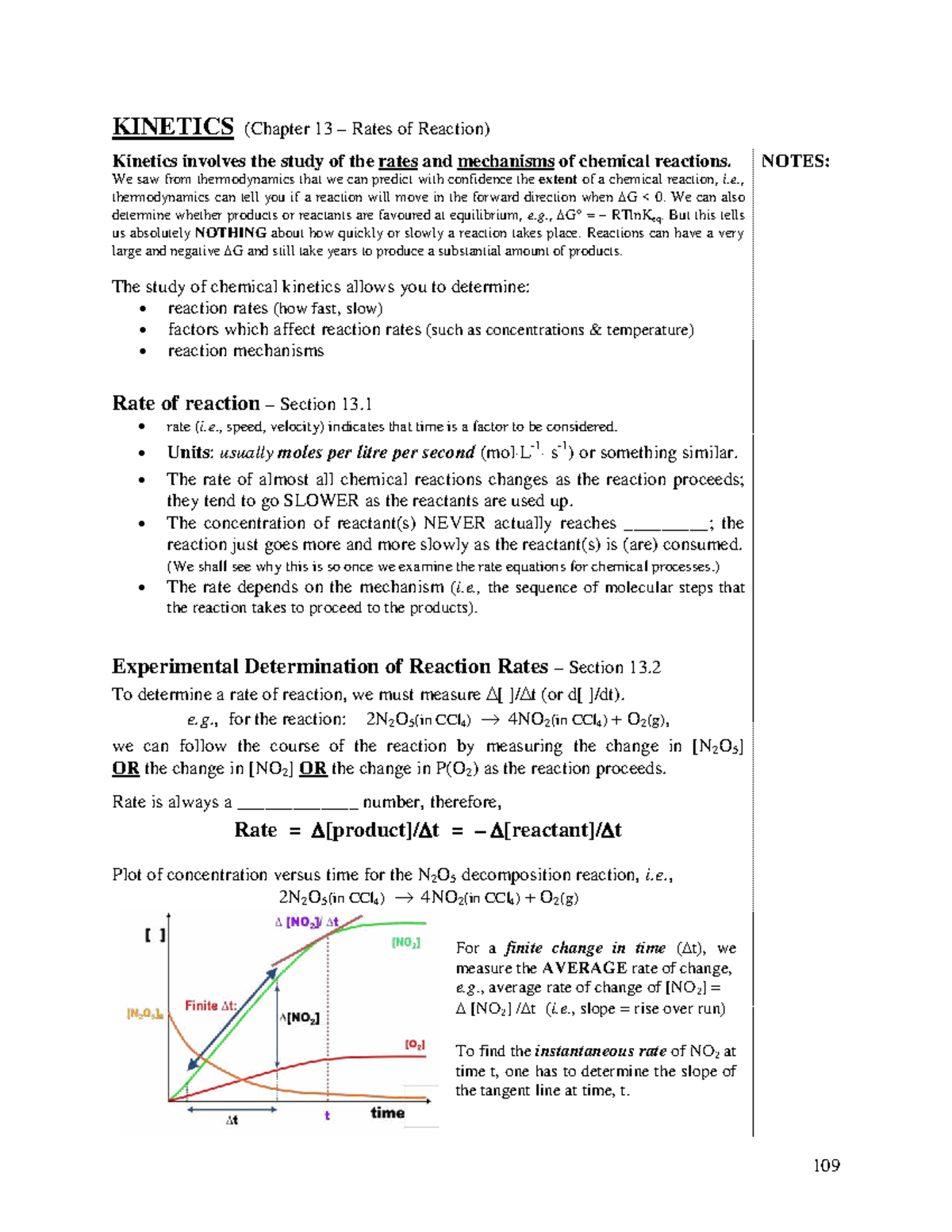 Kinetics (CHEM 101) Chapter 13: Rates of Reaction Notes - Studocu