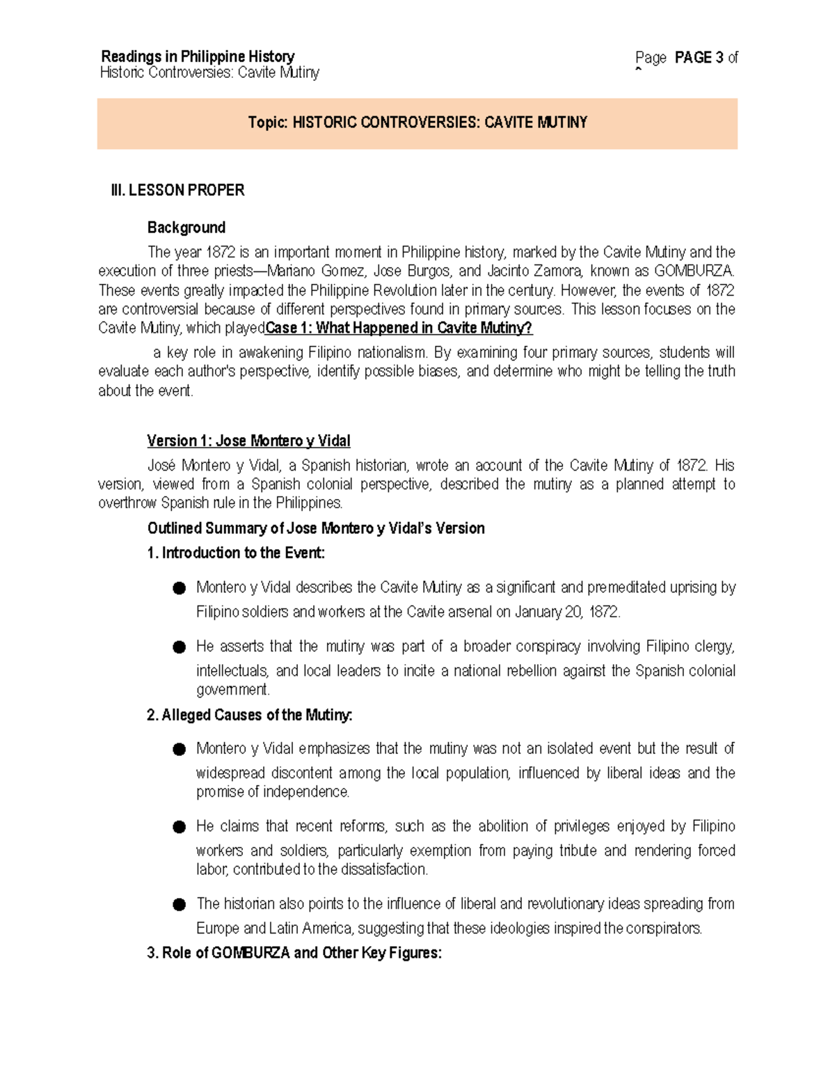 Module 10. Lesson Proper - Historic Controversies: Cavite Mutiny Page PAGE 3 of 9 Background The ...
