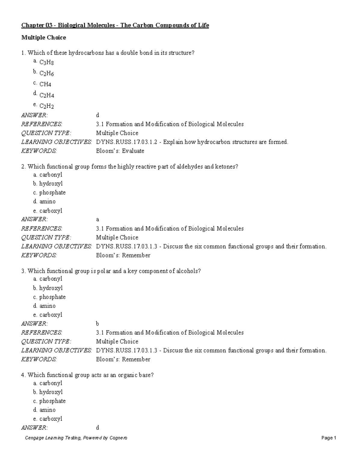 Chapter 03 - Biological Molecules: The Carbon Compounds of Life Quiz ...