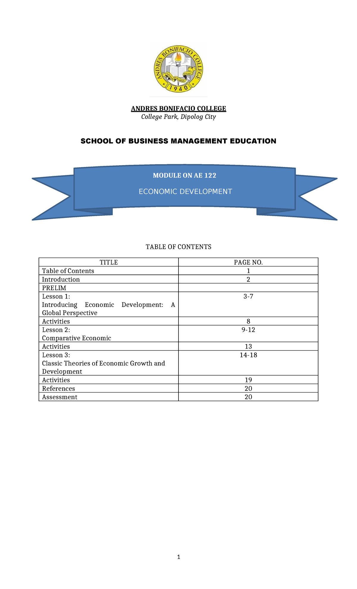 AE 122 Prelim Module: Economic Development Overview and Theories - Studocu