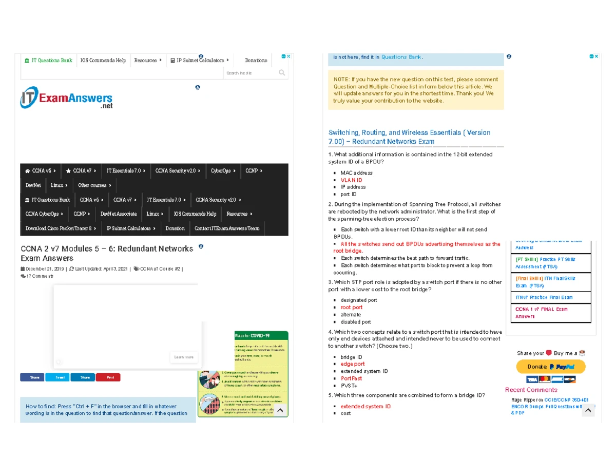 CCNA 2 v7 Modules 10 – 13 L2 Security and WLANs Exam Answers ...