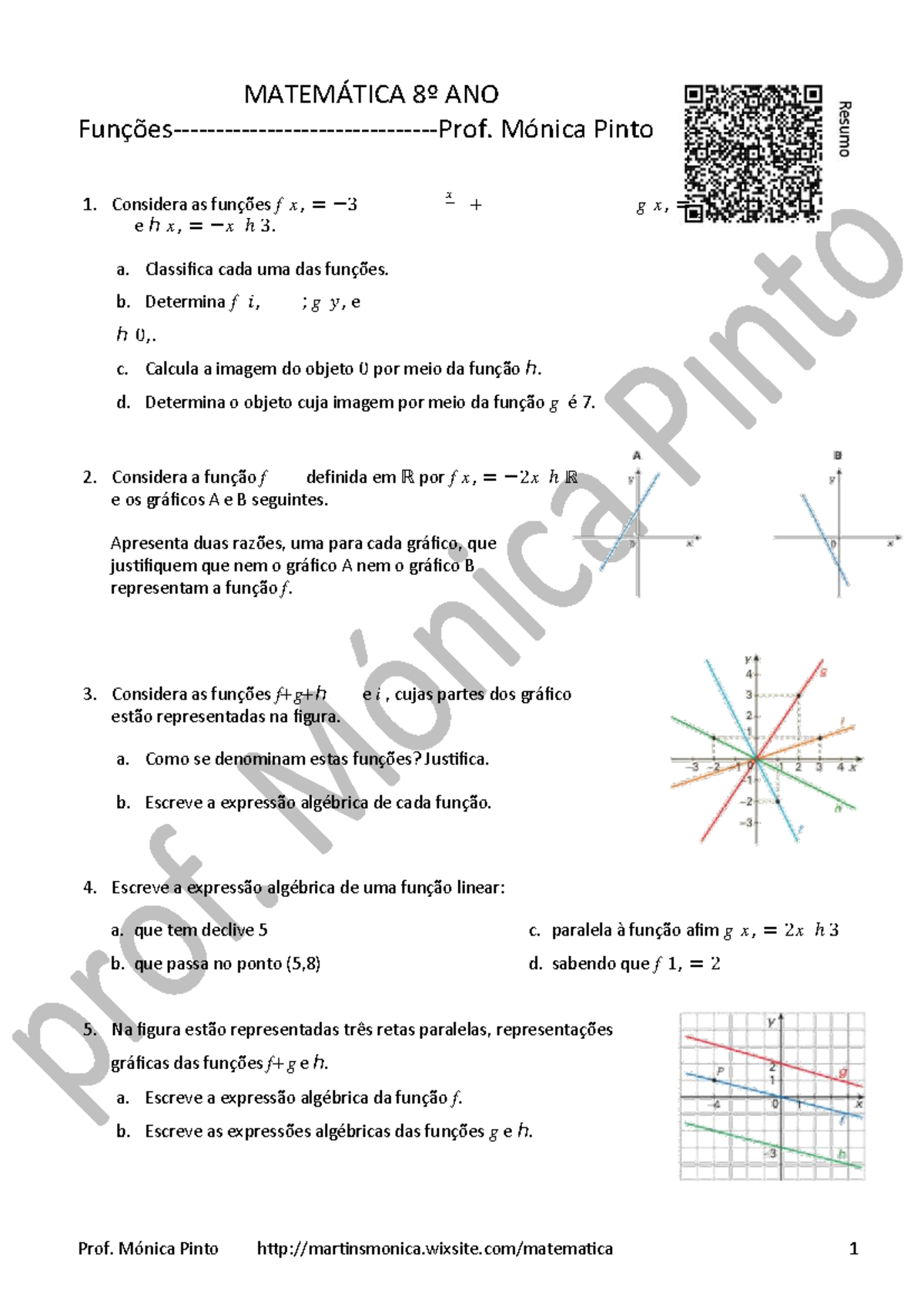 MATEMÁTICA 8º ANO - Funções: Exercícios Práticos e Soluções - Studocu