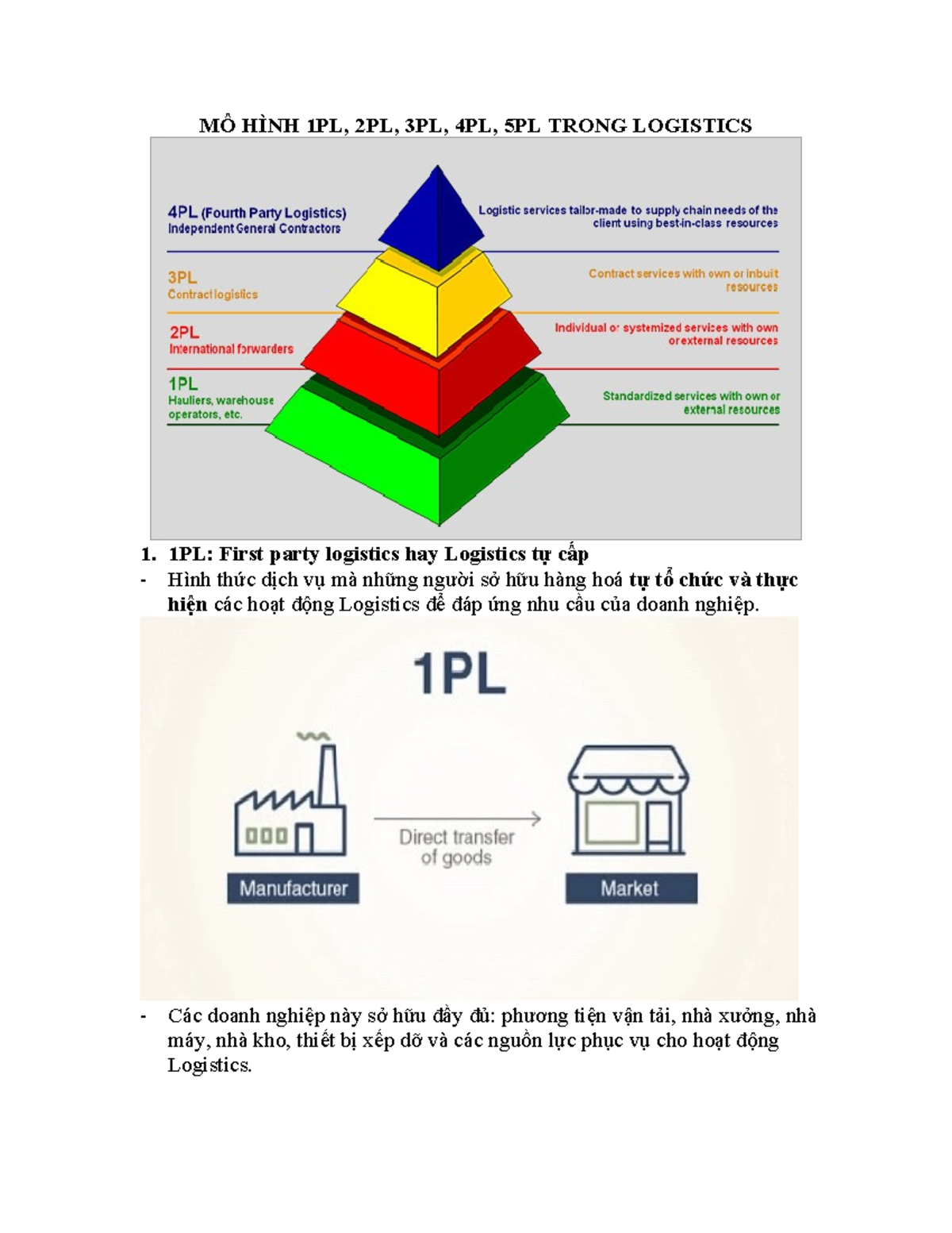 Mô Hình Logistics: Phân Tích 1PL, 2PL, 3PL, 4PL, 5PL - Studocu