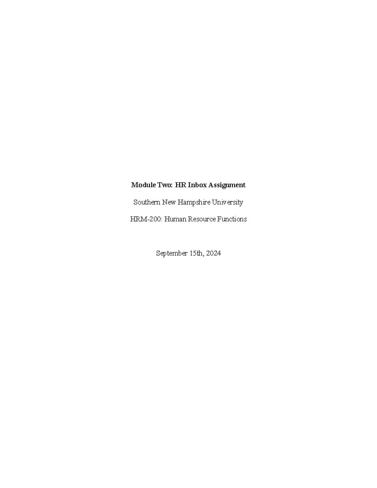Hrm 200 Module Two Hr Inbox Assignment Module Two Hr Inbox