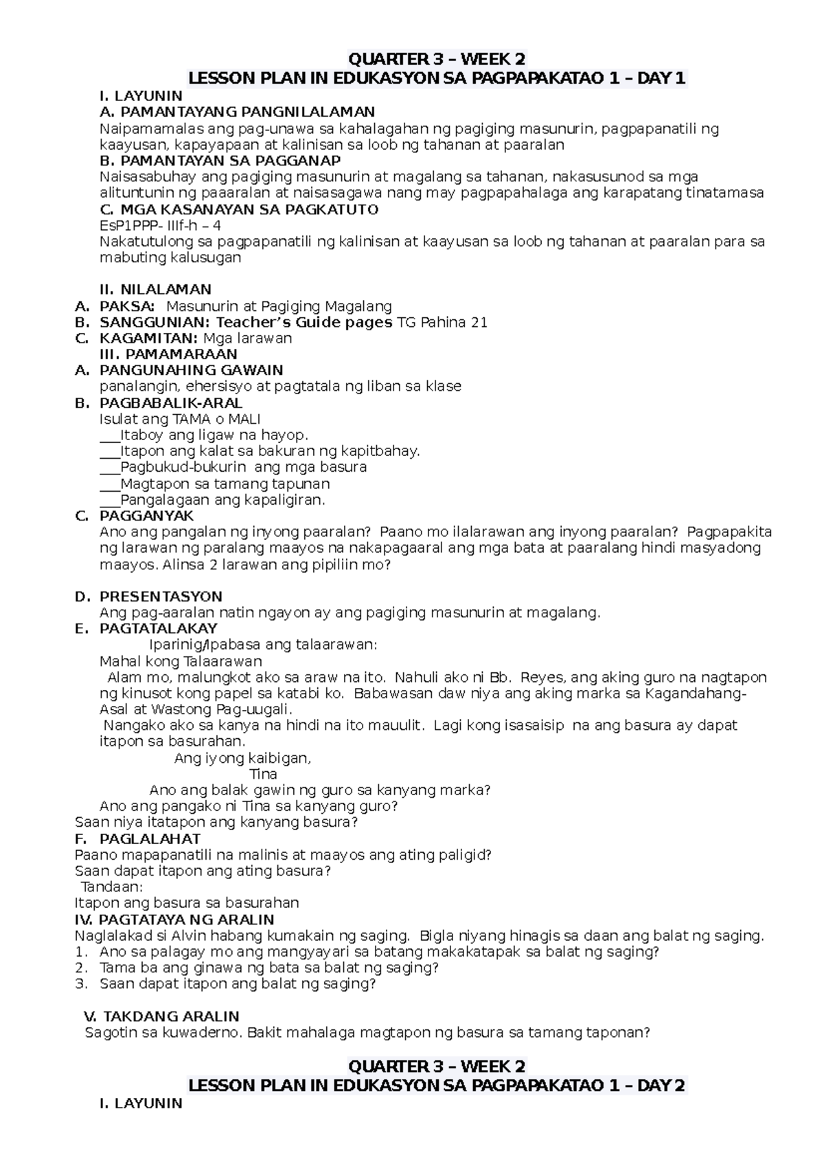 Lesson-PLAN-IN-ESP 3rd quarter week 2 - QUARTER 3 – WEEK 2 LESSON PLAN ...