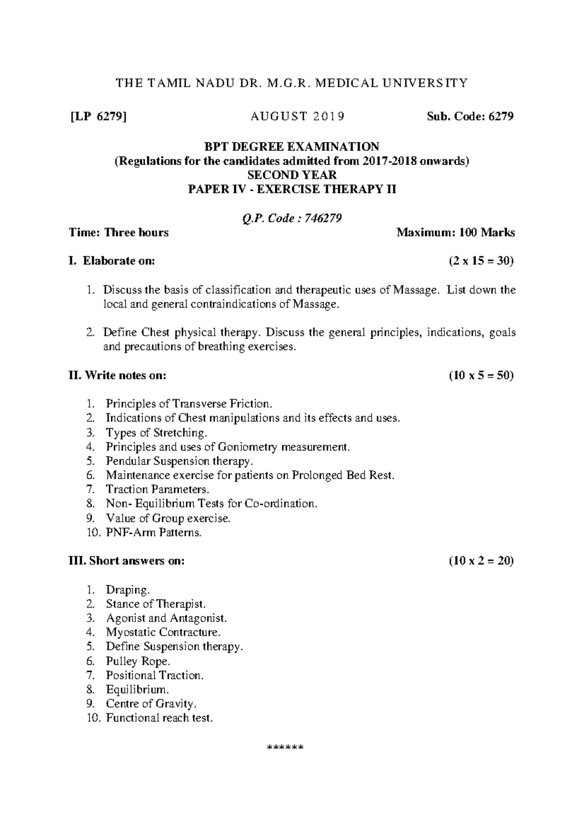 BPT 6279 Exercise Therapy II: Comprehensive Study Guide - Studocu