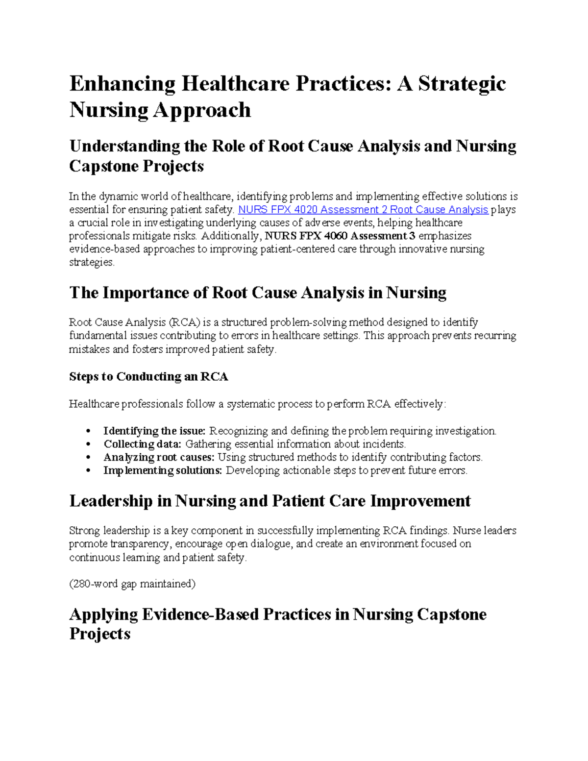 NURS FPX 4020 & 4060: Root Cause Analysis in Nursing Practices - Studocu
