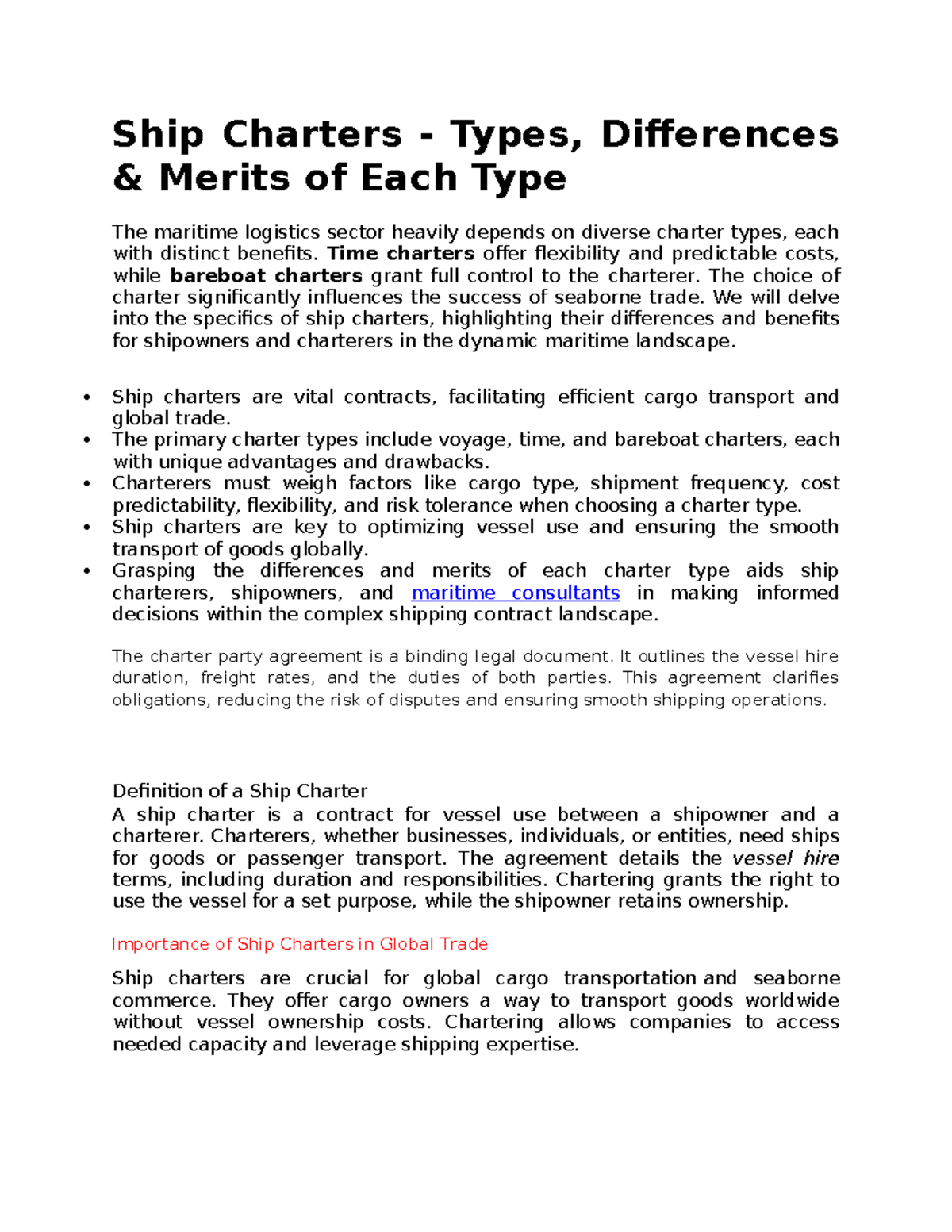 Ship Charters - Types, Differences & Merits Overview - Studocu