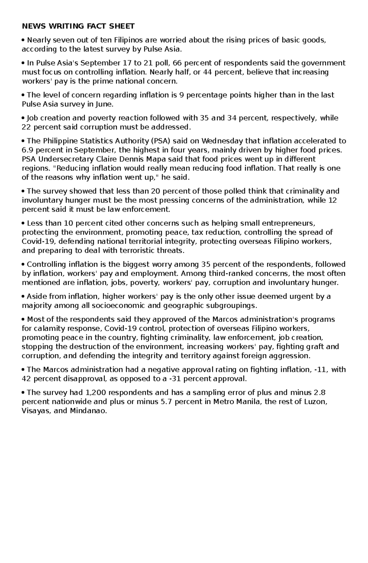 Title: NEWS Writing Fact Sheet: Public Concerns on Inflation and ...