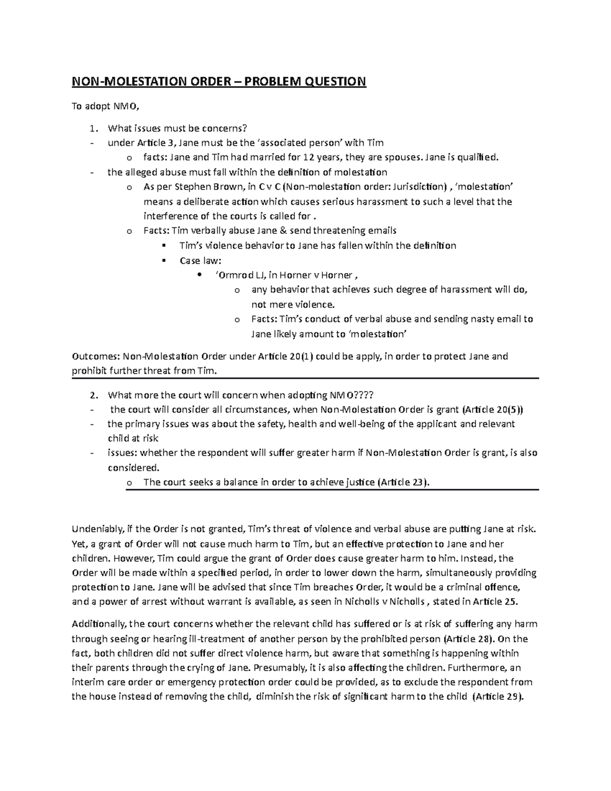 Family Law - Non-Molestation Order: Analysis & Court Considerations ...