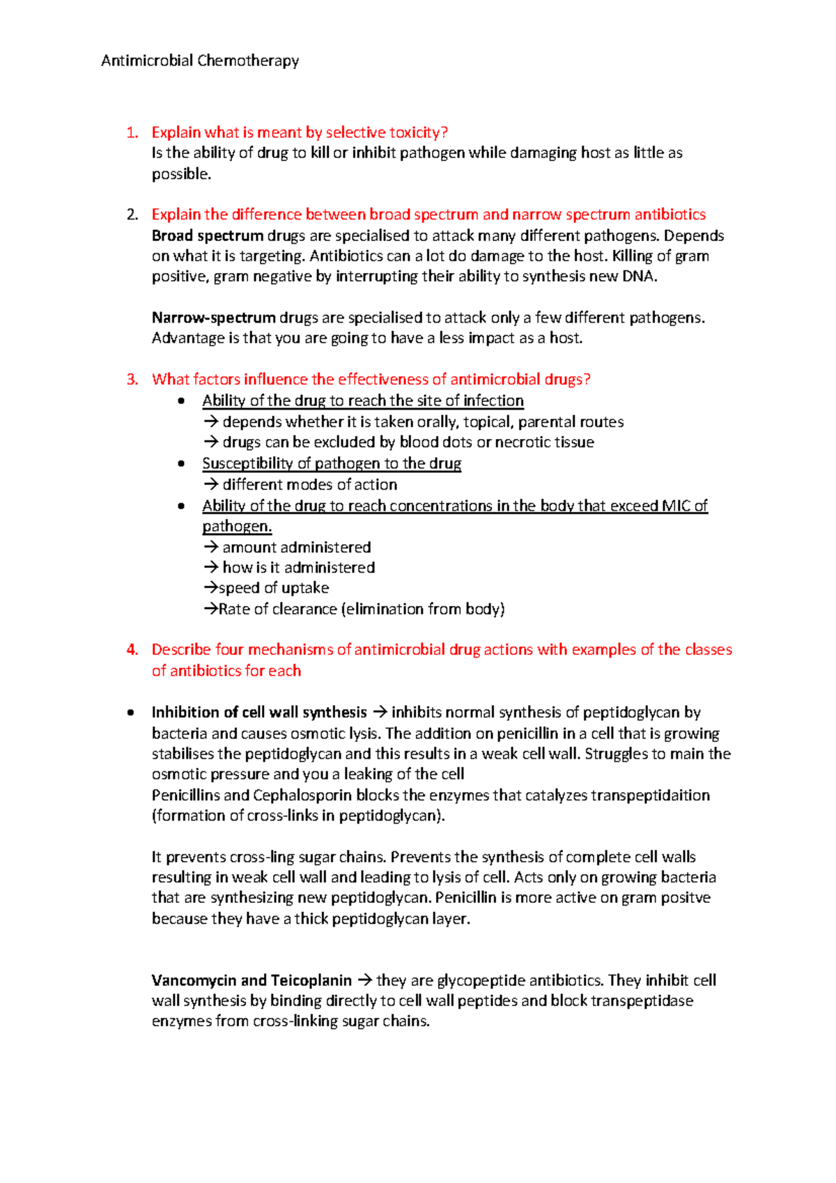 Antimicrobial Chemotherapy: Key Concepts & Short Q&A Review - Studocu