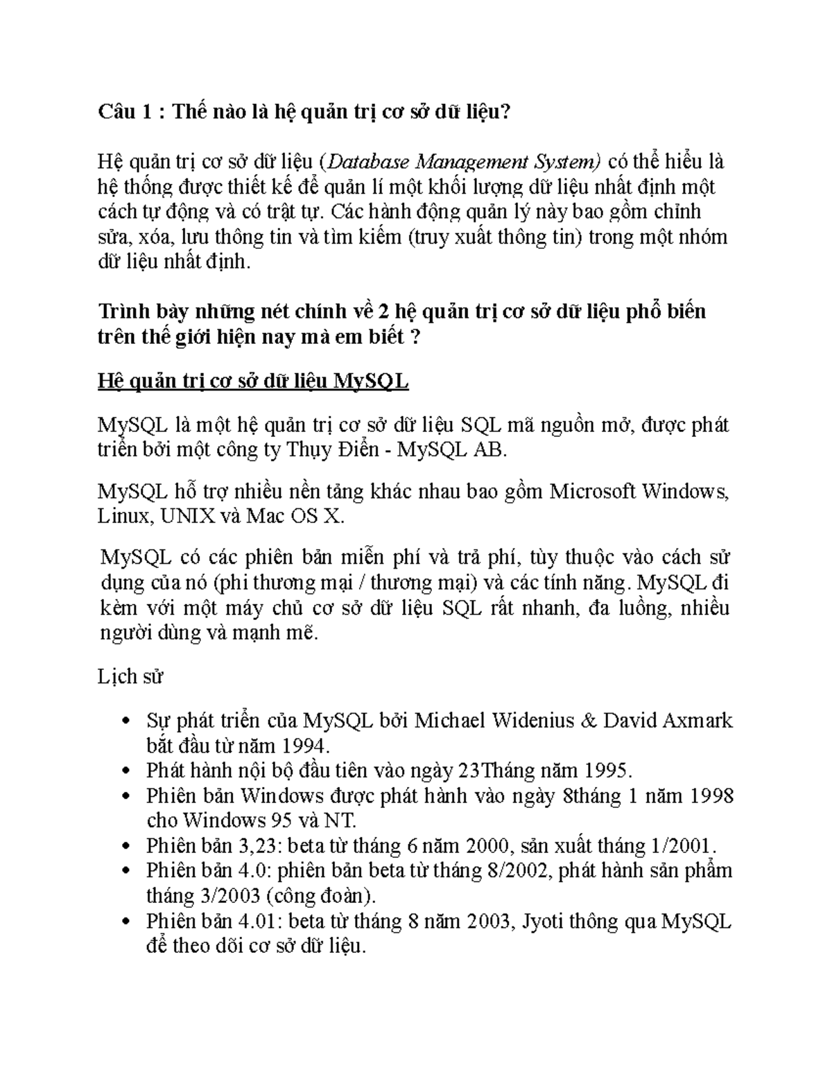 7103101008 - Hệ Quản Trị Cơ Sở Dữ Liệu: MySQL & MS SQL Server - Studocu