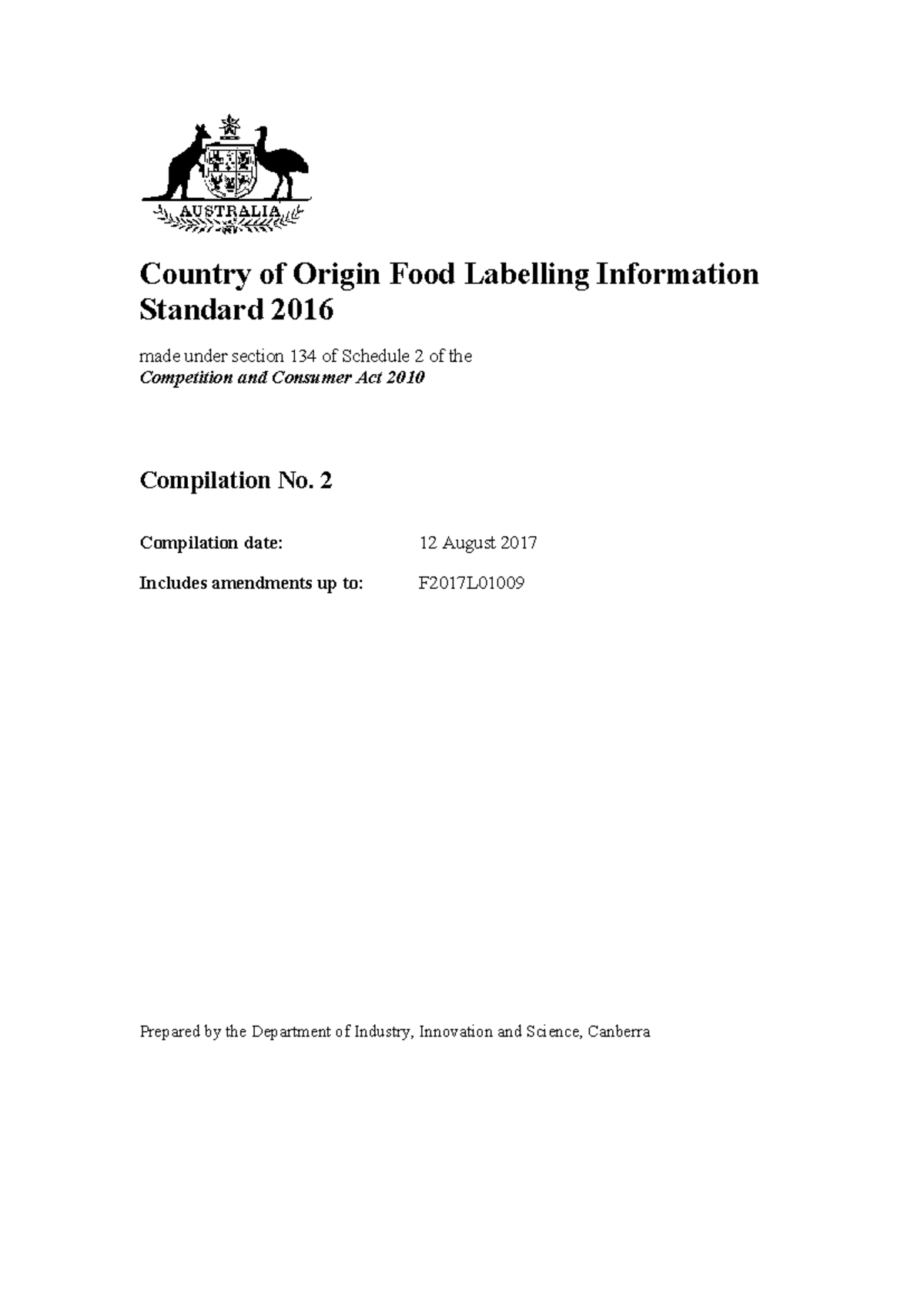 Country of origin food labelling information standard 2016 7 - Country ...