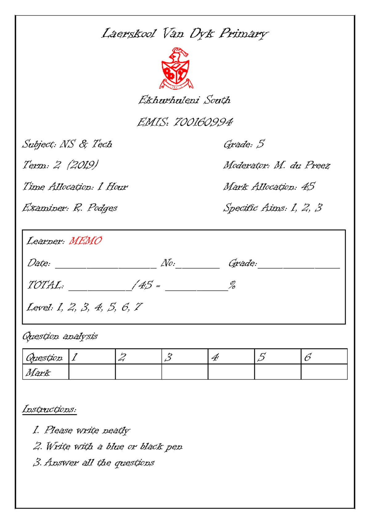 Take Home Pack: Grade 7 Natural Sciences Term 3 Revision - Studocu