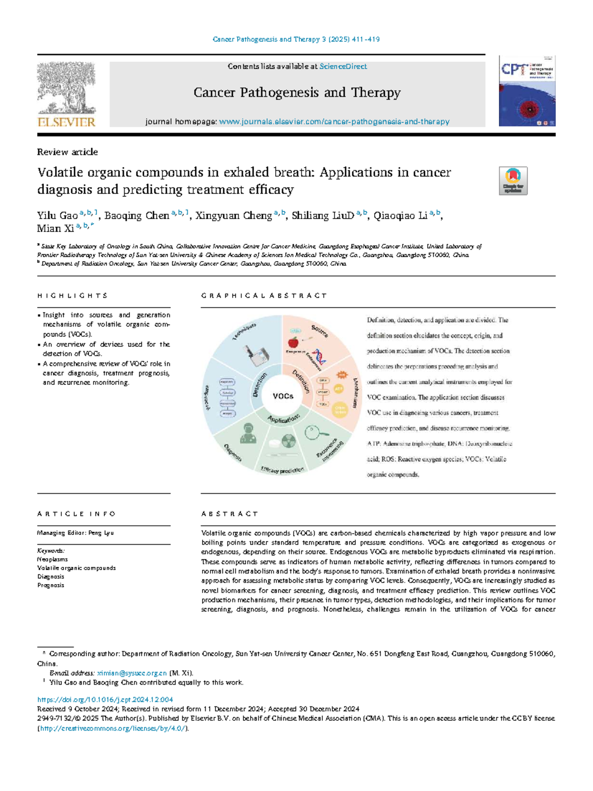 Volatile Organic Compounds in Exhaled Breath: Cancer Diagnosis ...