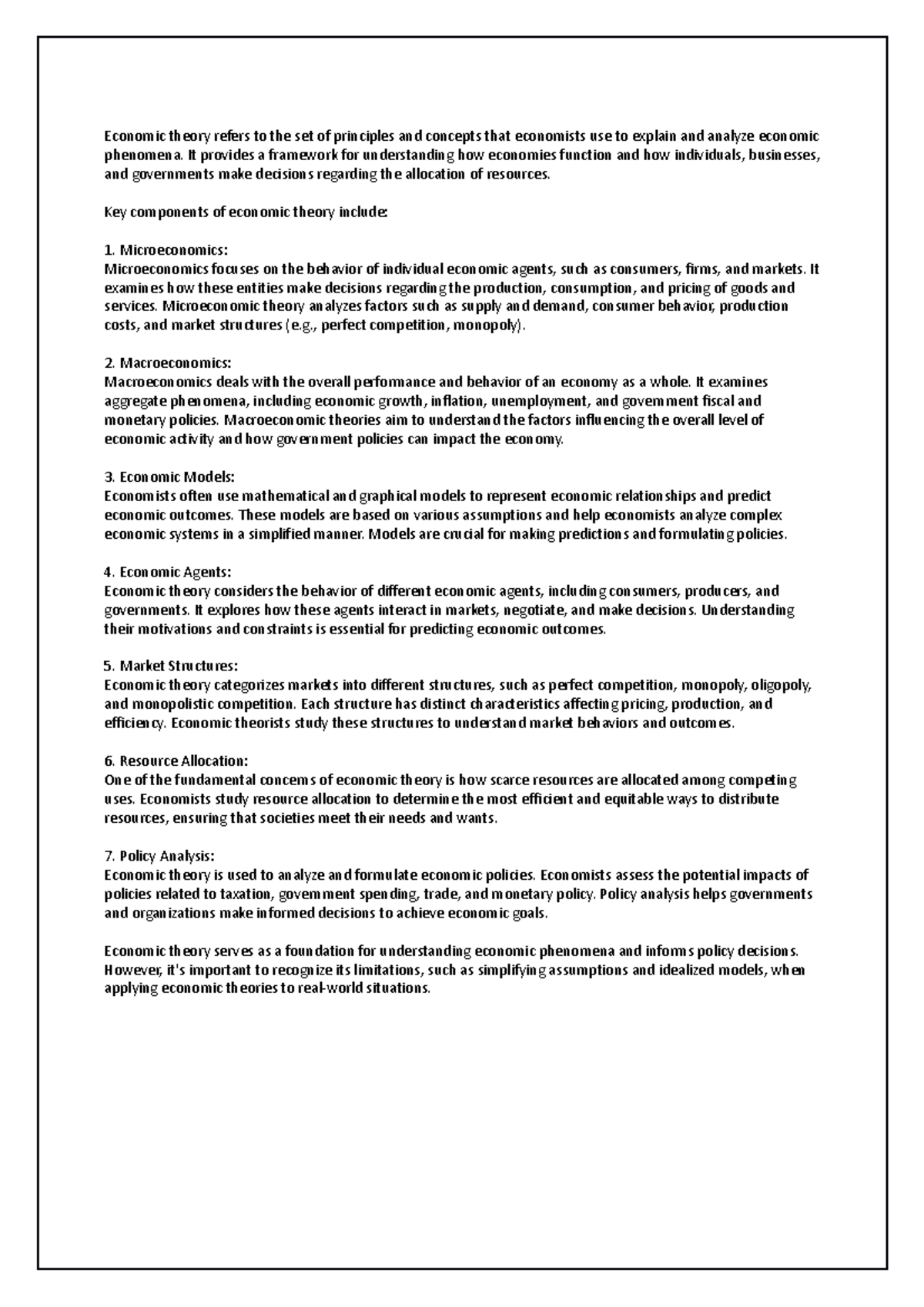 Economic Theory Overview: Key Concepts & Components Explained - Studocu