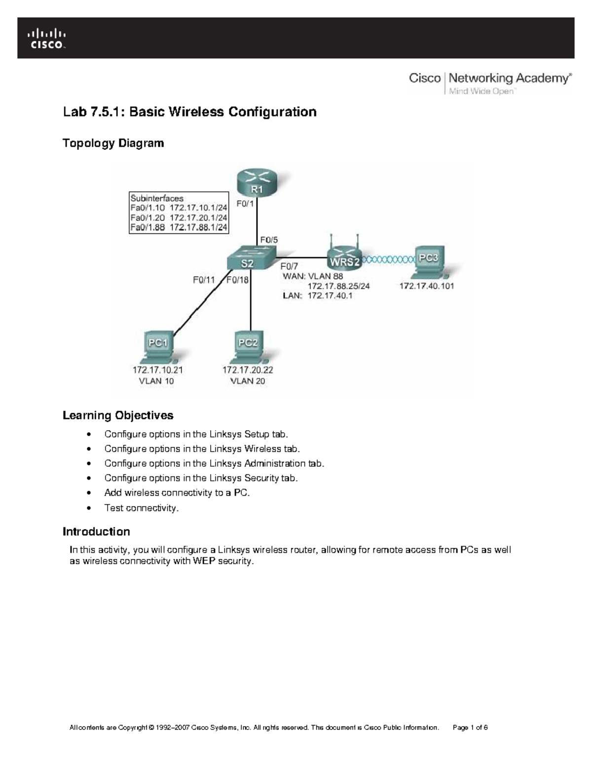 CCNA Exploration Lab 7.5.1: Basic Wireless Configuration Guide - Studocu