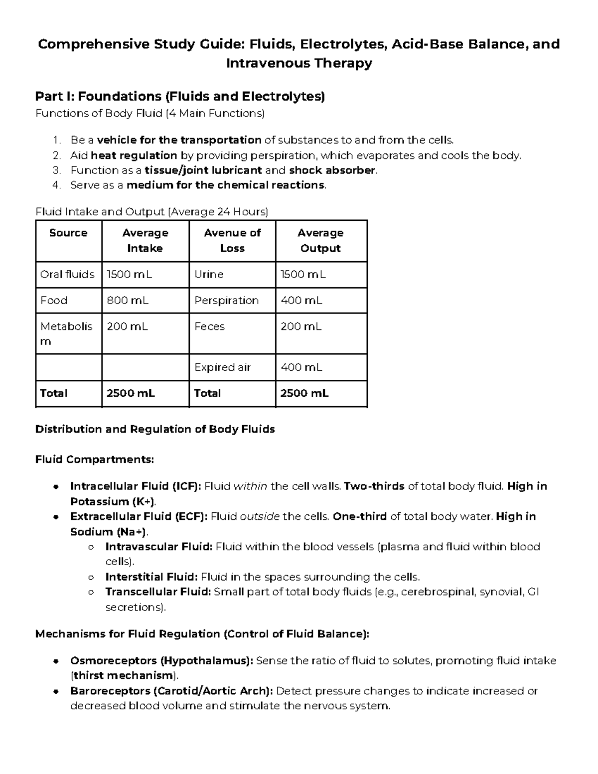 Comprehensive Study Guide: Fluids, Electrolytes, and IV Therapy (NUR ...