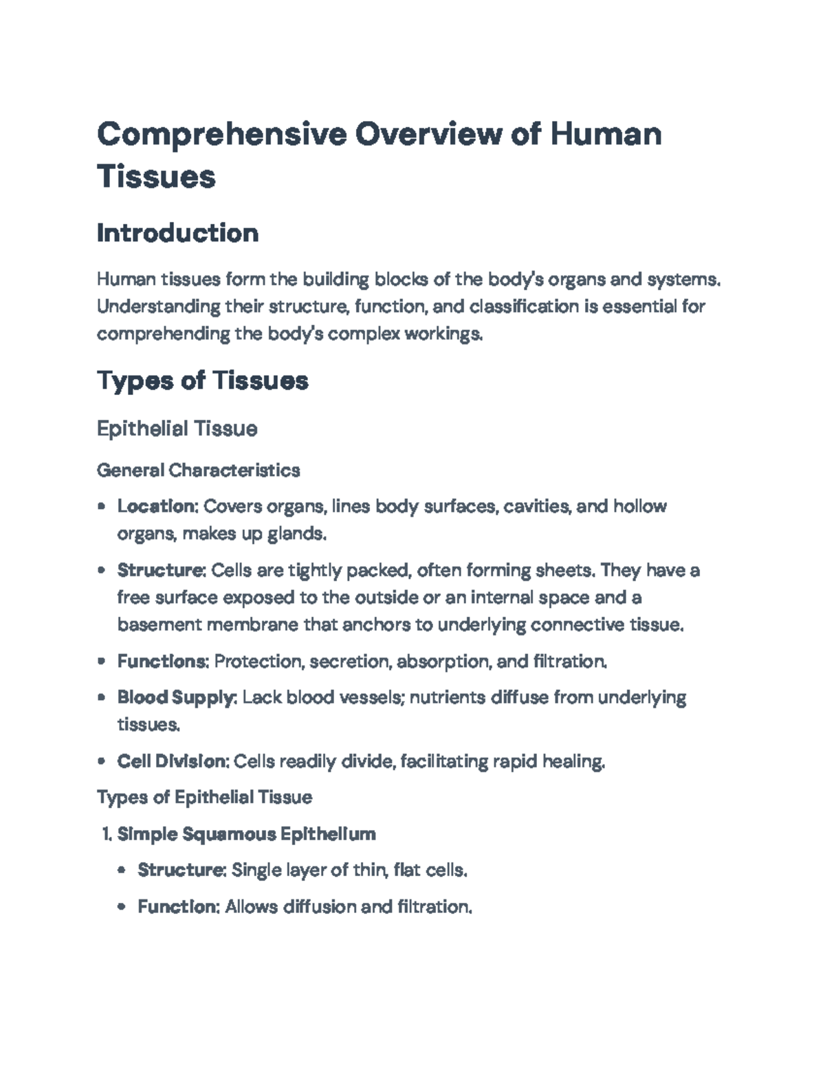 Comprehensive Overview of Human Tissues: Structure and Function ...