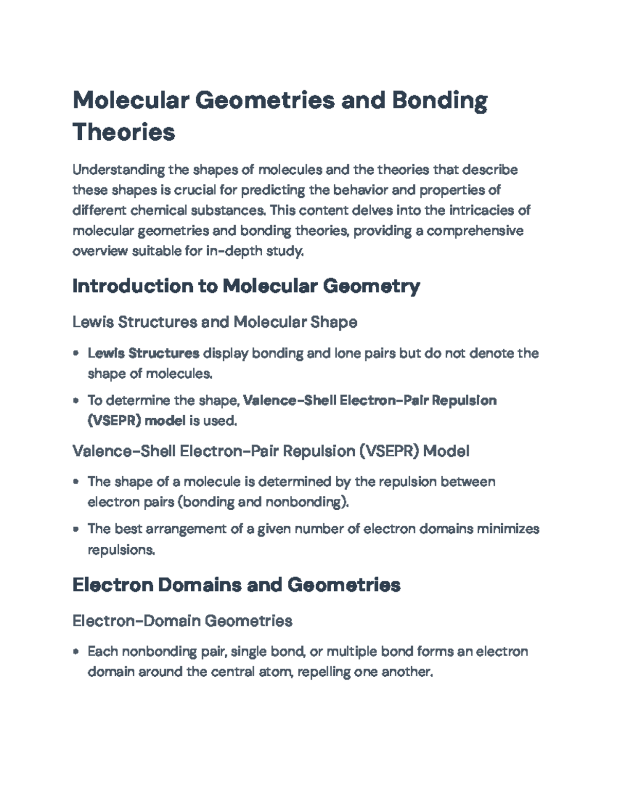 Molecular Geometries and Bonding Theories - Comprehensive Overview ...