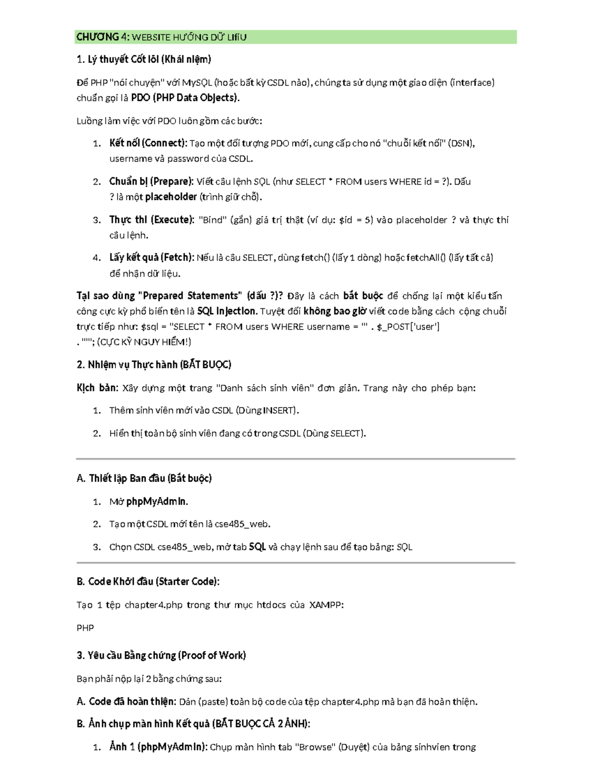 CSE485-CNW: Chương 4 - Hướng Dẫn Sử Dụng PDO trong PHP - Studocu