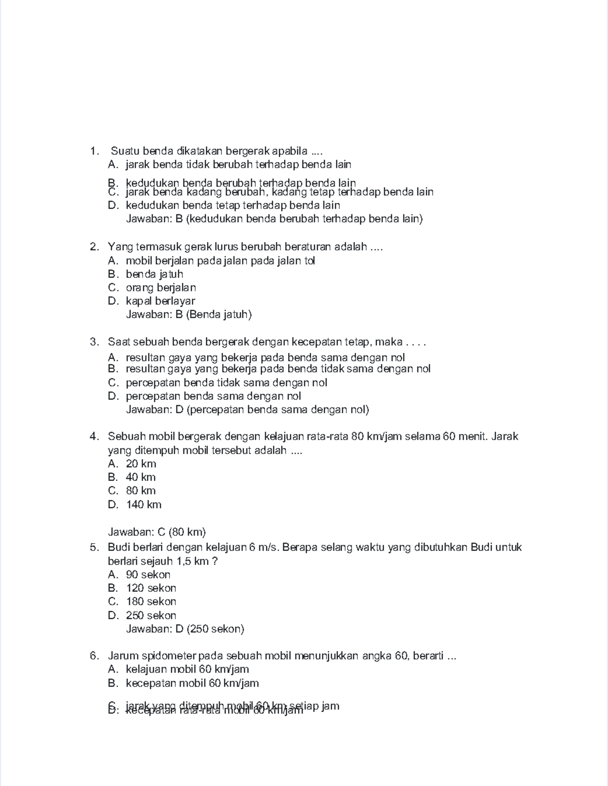 Soal Kinematika dan Gerak Lurus - FIS1001 - Studocu