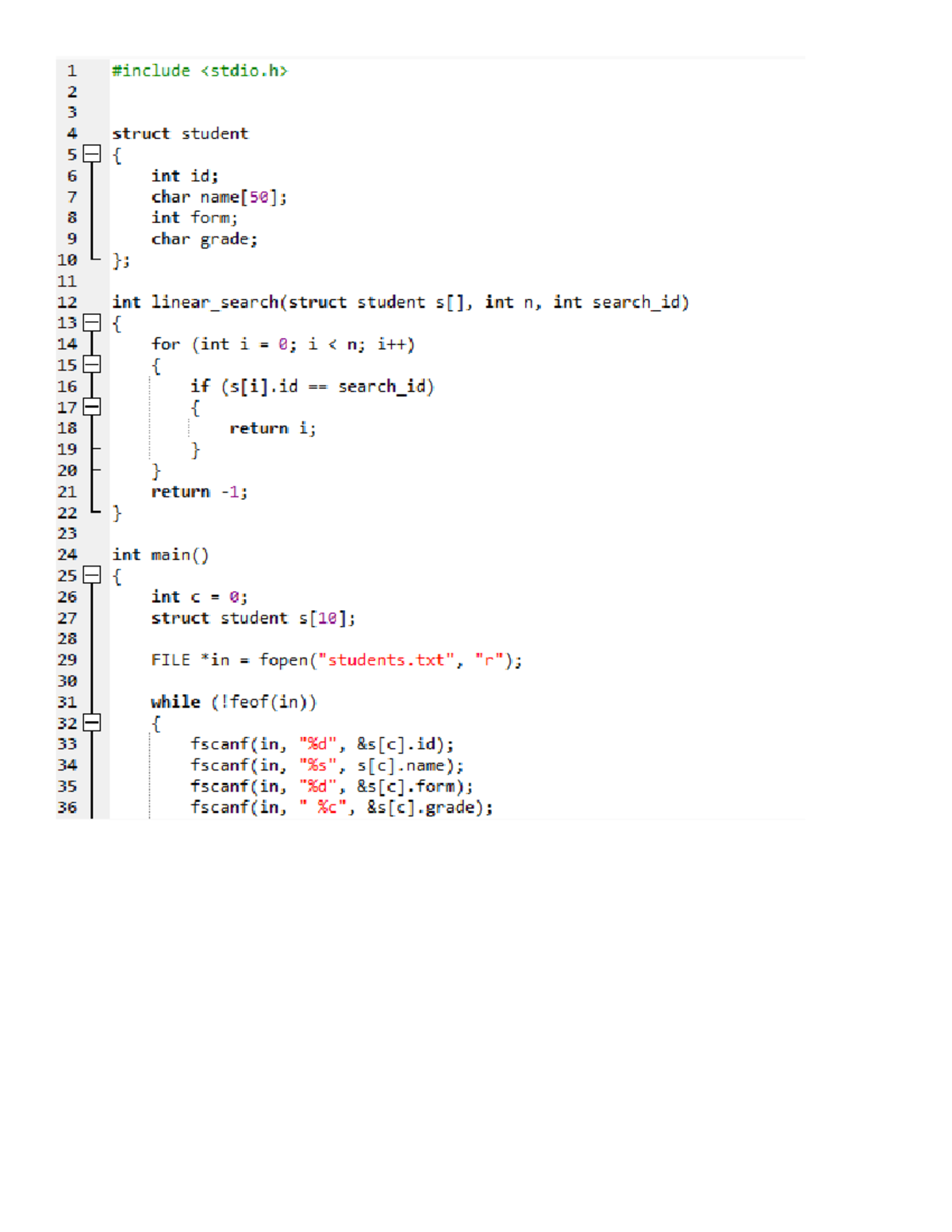 C Programming: Structures, Files & Linear Search Example - Studocu