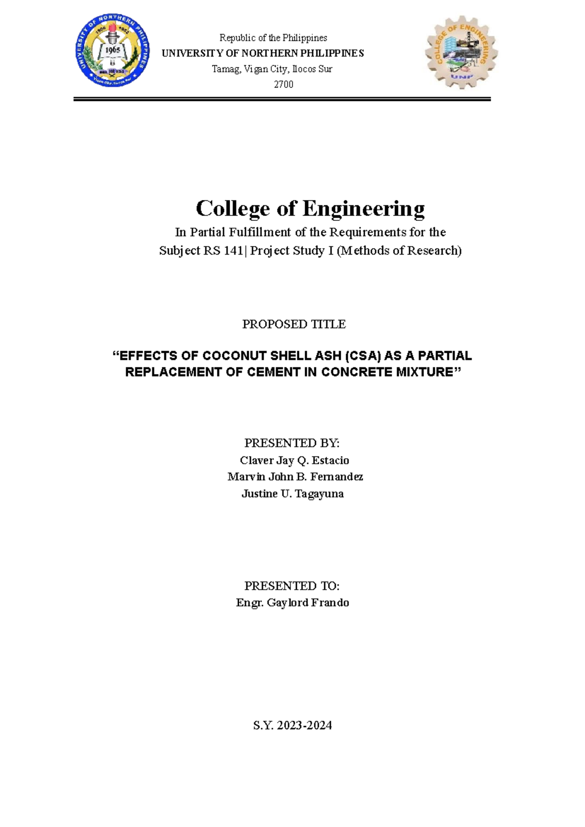"RS 141: Effects of Coconut Shell Ash as Partial Cement Replacement in ...
