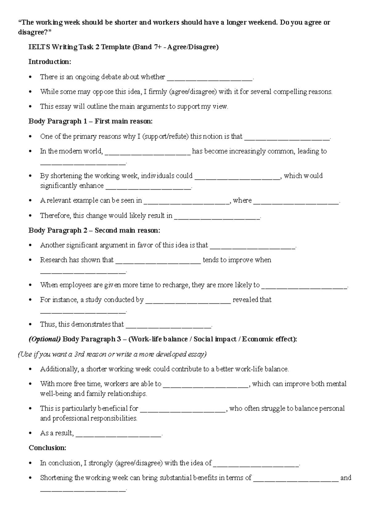 IELTS Writing Task 2 Template: Shorter Working Week & Longer Weekends ...