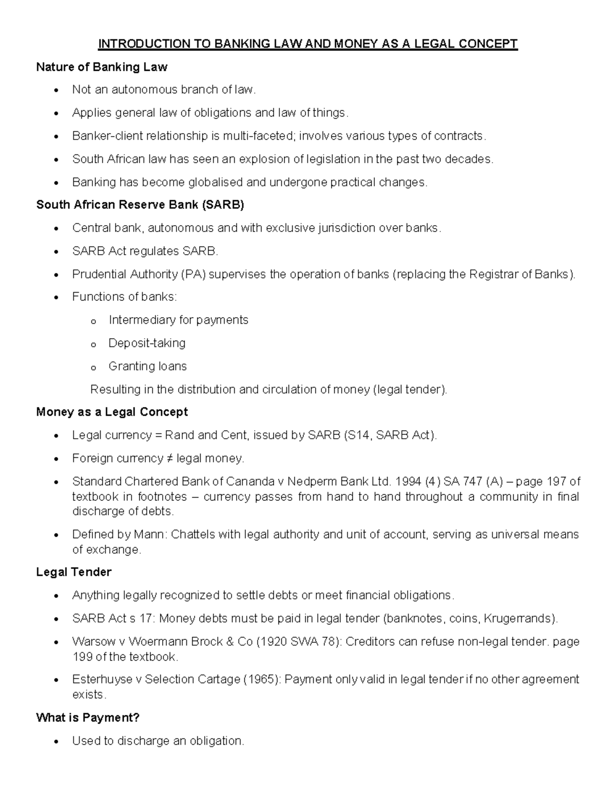 UNIT 1 Notes - Money as a Legal Concept in Banking Law - Studocu