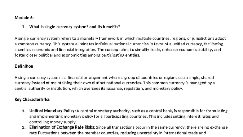 Module 6: Understanding the Single Currency System and Its Benefits ...