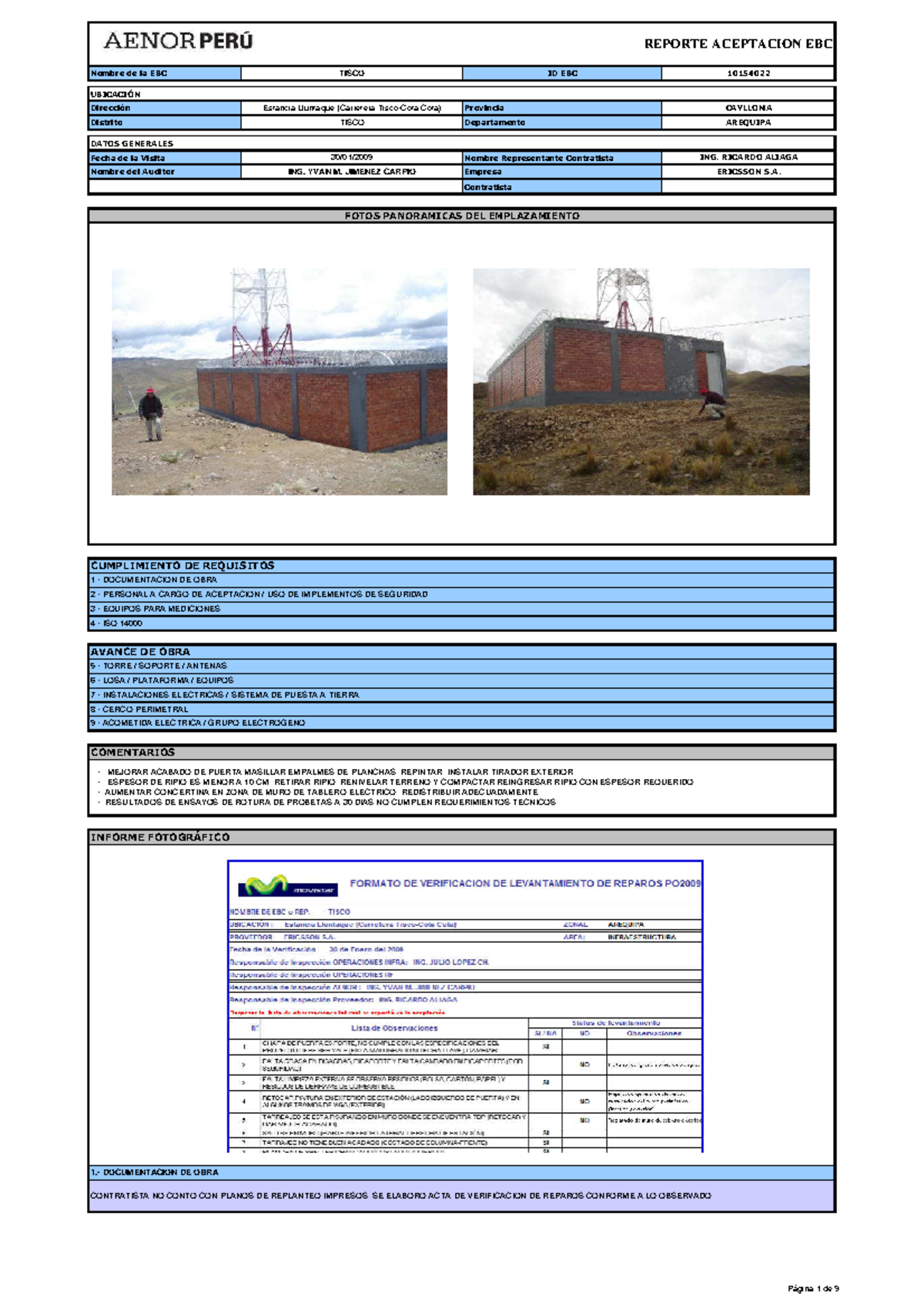 Reporte de Aceptación EBC TISCO - Verificación 2009 - Studocu