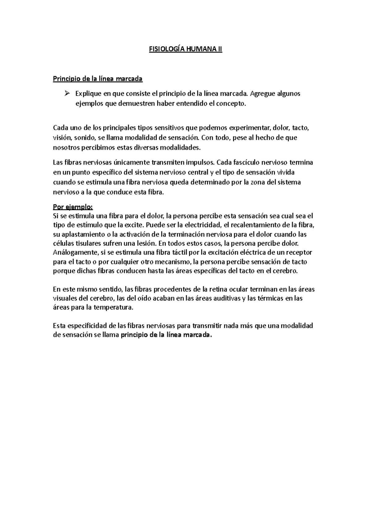 Fisiología Humana II - El Principio de la Línea Marcada Explicado - Studocu