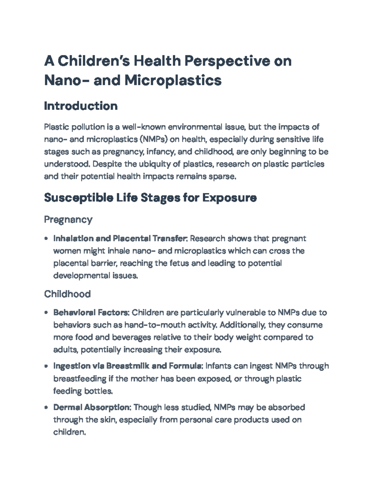 A Children’s Health Perspective on Nano- and Microplastics Exposure - A ...