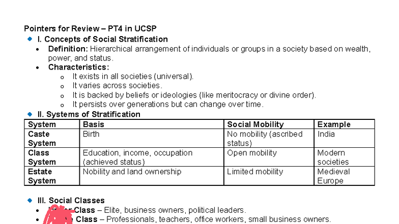 Pointers for Review PT4 in UCSP I: Social Stratification Concepts - Studocu