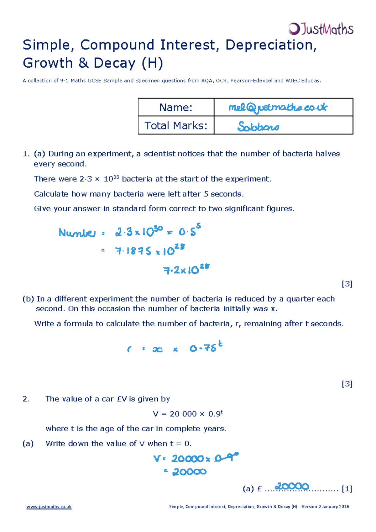 Ratio H Simple Compound Interest Depreciation Growth Decay Solutions ...