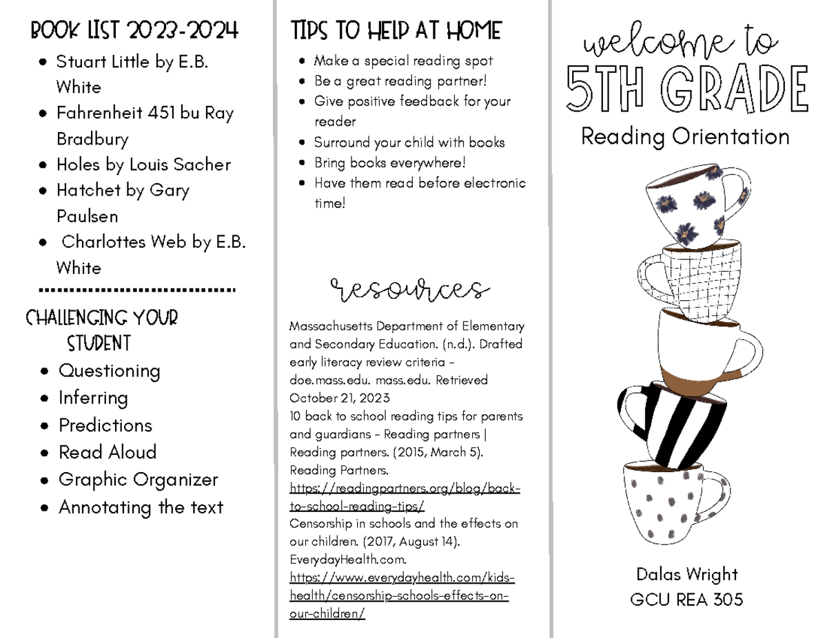 GCU REA 305: 5th Grade Reading Orientation and Tips for Parents - Studocu