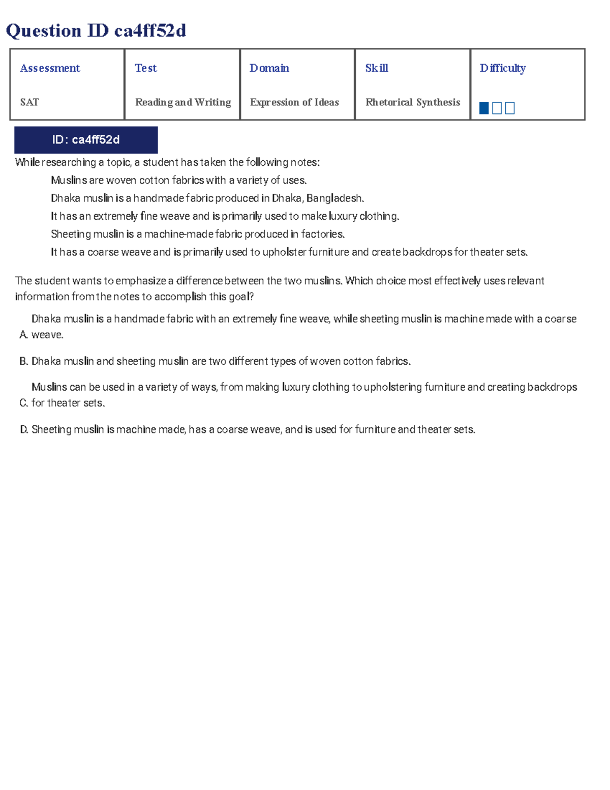 Rhetorical Synthesis Assessment Test: SAT Reading & Writing Skills ...