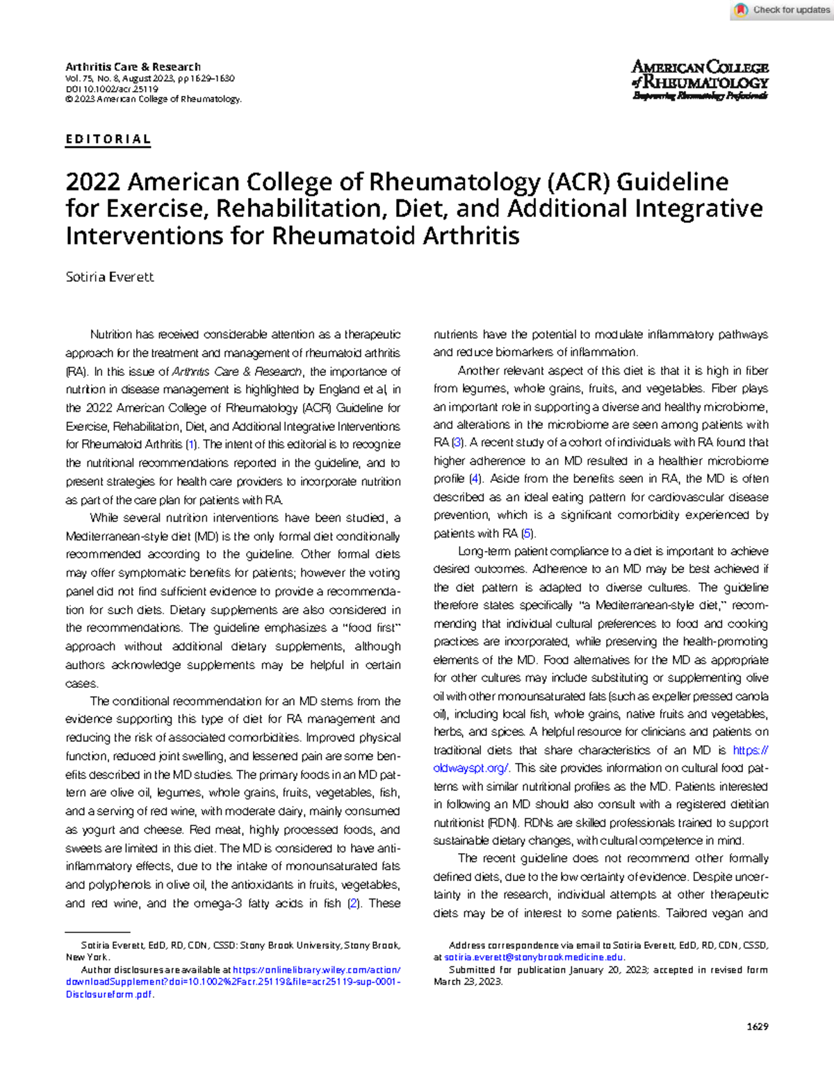 ACR 2022 Guidelines: Nutrition & Diet for Rheumatoid Arthritis Care ...